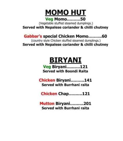 Menu at Sholay Kitchen, Kolkata