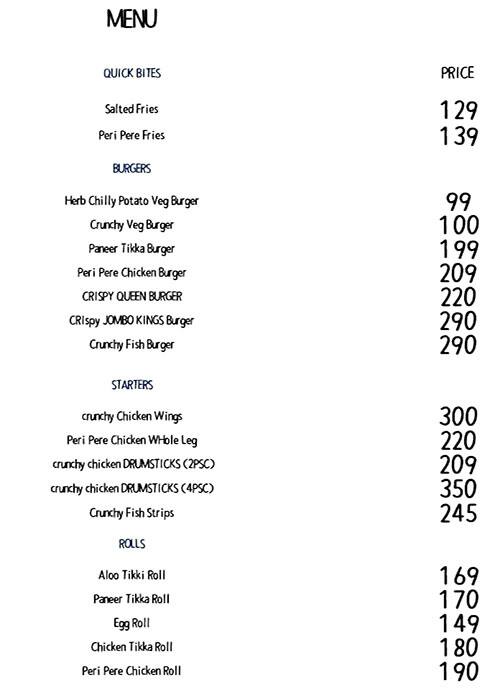 Menu of Flying Monkey, Marathahalli, Bangalore