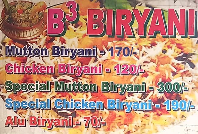 Menu of B3 Biryani, Barrackpore, Kolkata