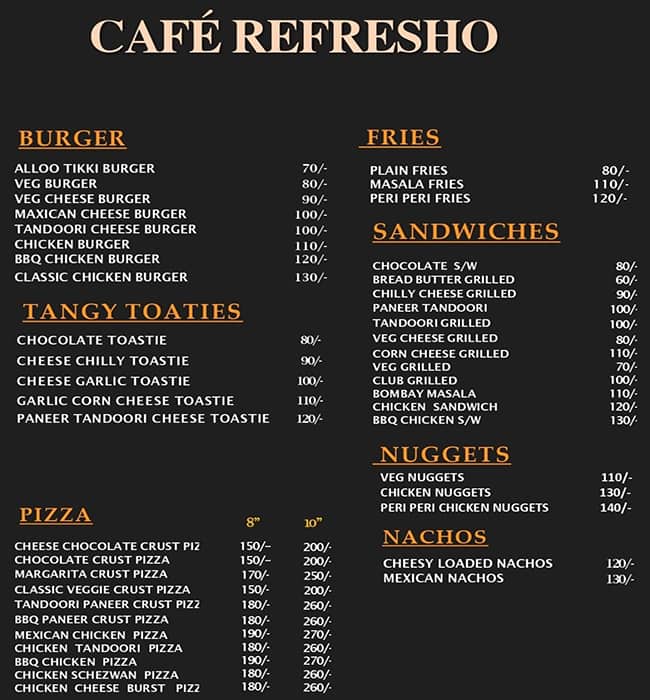 Menu of Cafe Refresho, Hinjawadi, Pune