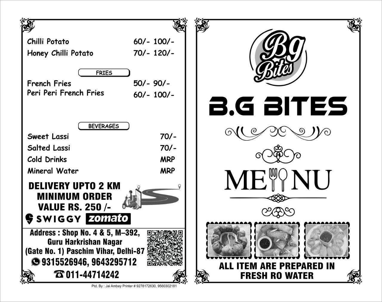 Menu of BG Bites, Nangloi, New Delhi