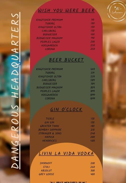 Menu of Leherein Restaurant & Bar, Baga, Goa
