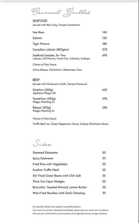 Menu of Catch at St. Regis, Al Khubeirah, Abu Dhabi