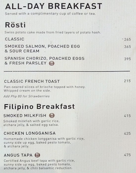 Menu at The Coffee Bean & Tea Leaf cafe, Taguig, 312 26th Street