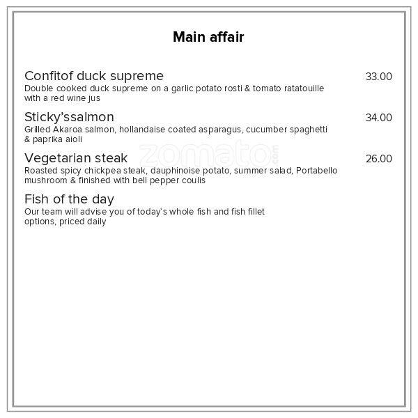 Menu at Sticky Fingers pub & bar, Christchurch