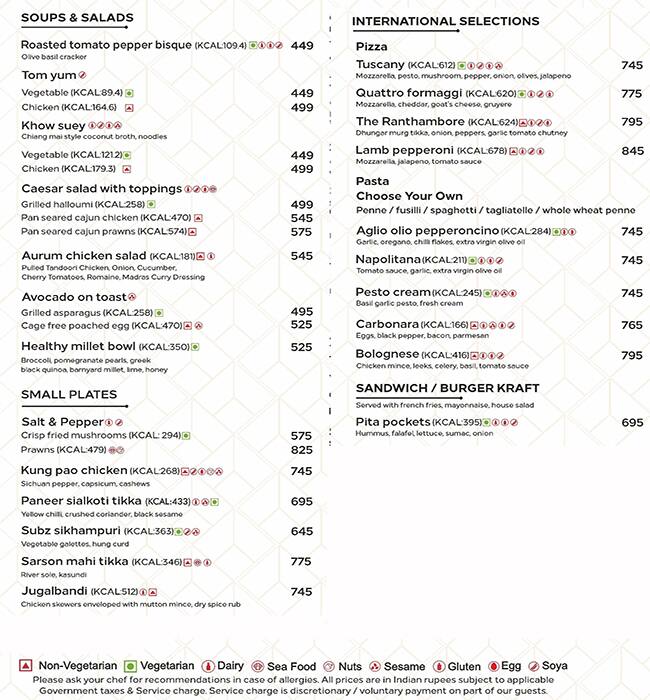 Menu of Aurum - Hilton Jaipur, Bais Godam, Jaipur