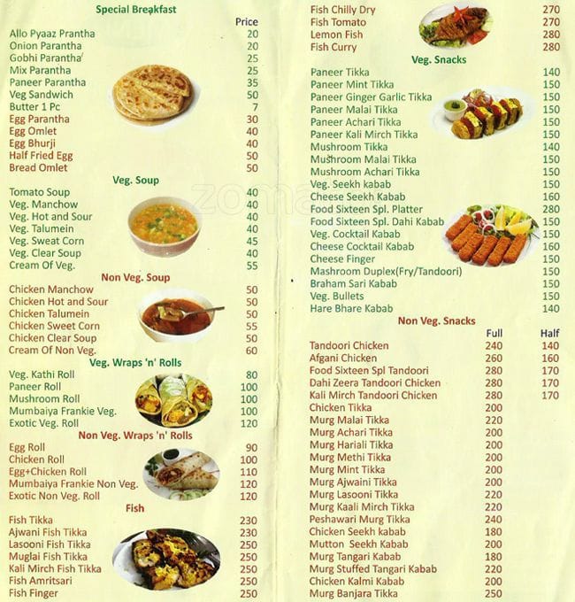 Menu at Food Sixteen, Panchkula, 87 - 88 Shop No