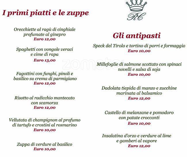 Menu da Il Capriccio, Milano, Viale Andrea Doria 22