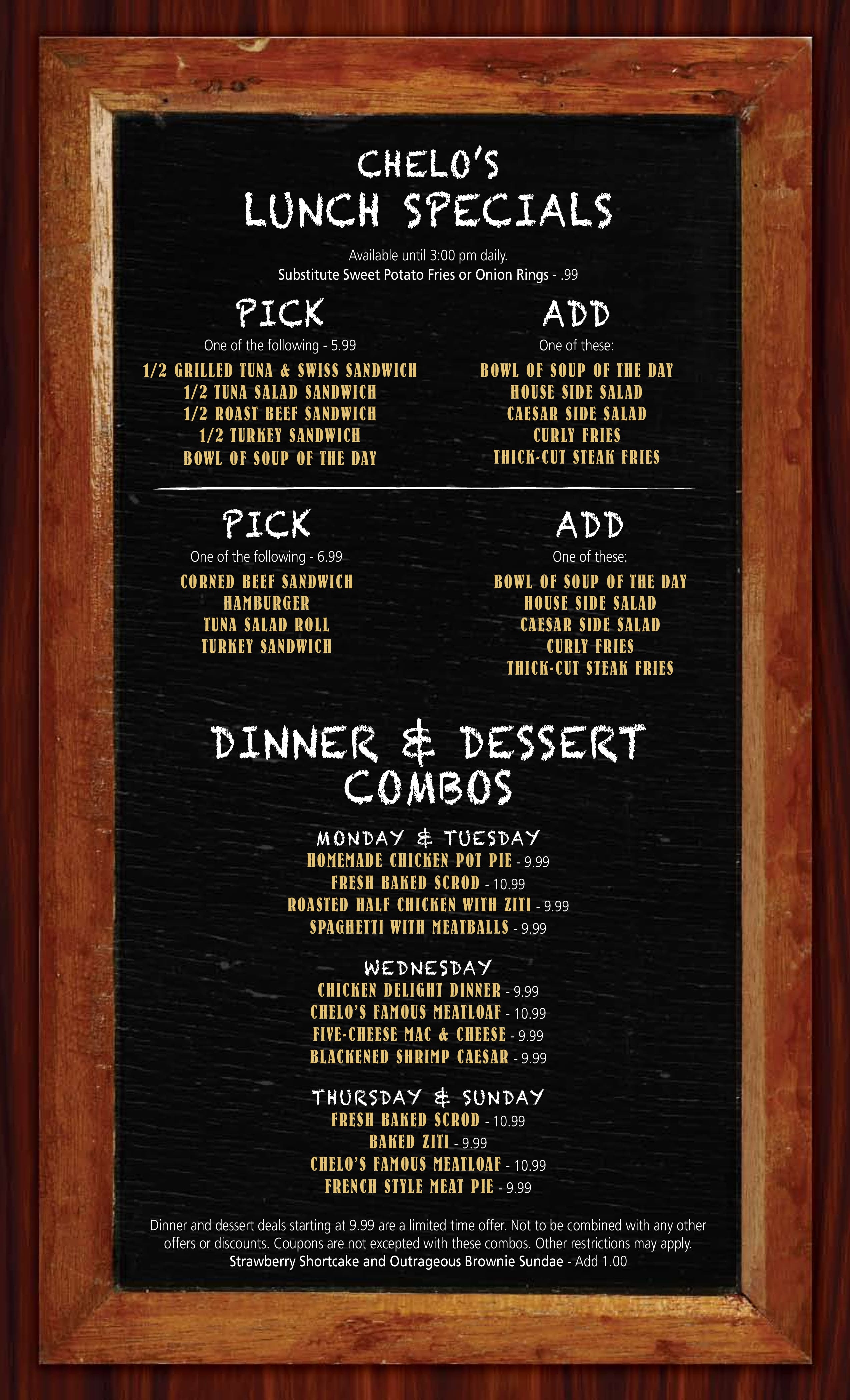 Menu at Chelo's Hometown Bar & Grille, Smithfield, 445 Putnam Pike