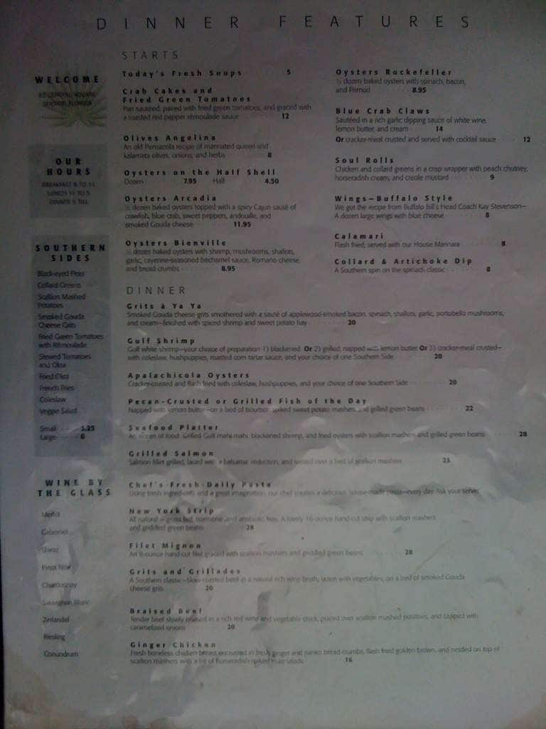 Menu at Great Southern Cafe, Seaside