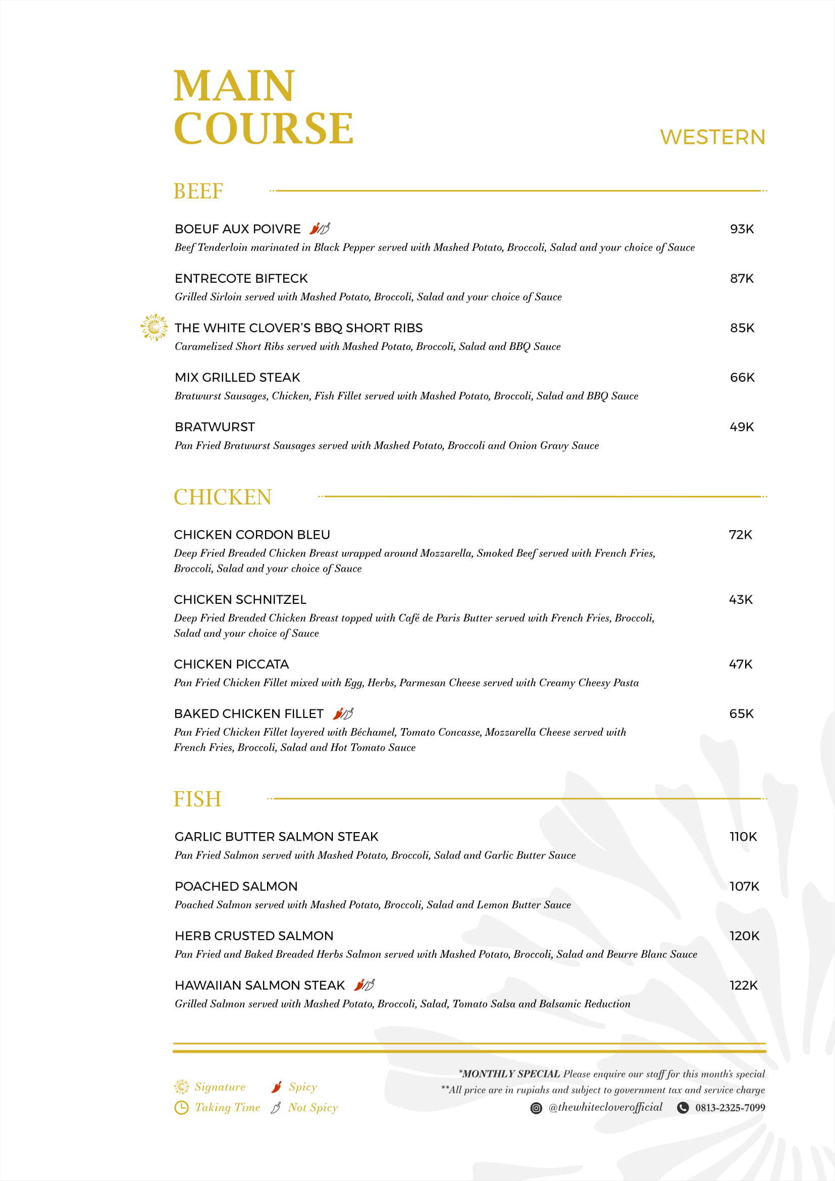 Menu at White clover, Bandung