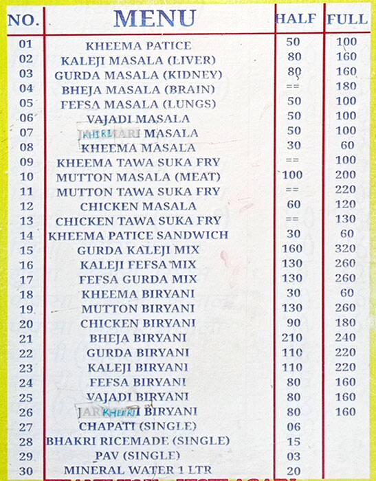 Menu of Anil Patticewala, Thane East, Thane