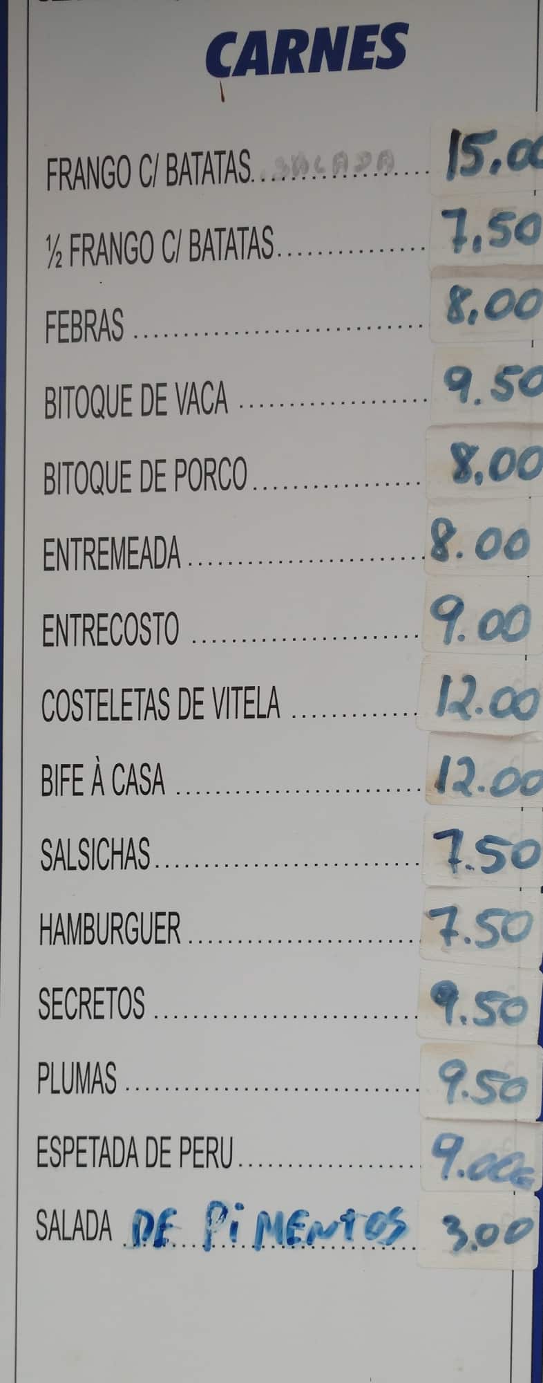 Menu at Churrasqueira Adriano restaurant, Monte Gordo, R. Pedro Alenquer 1