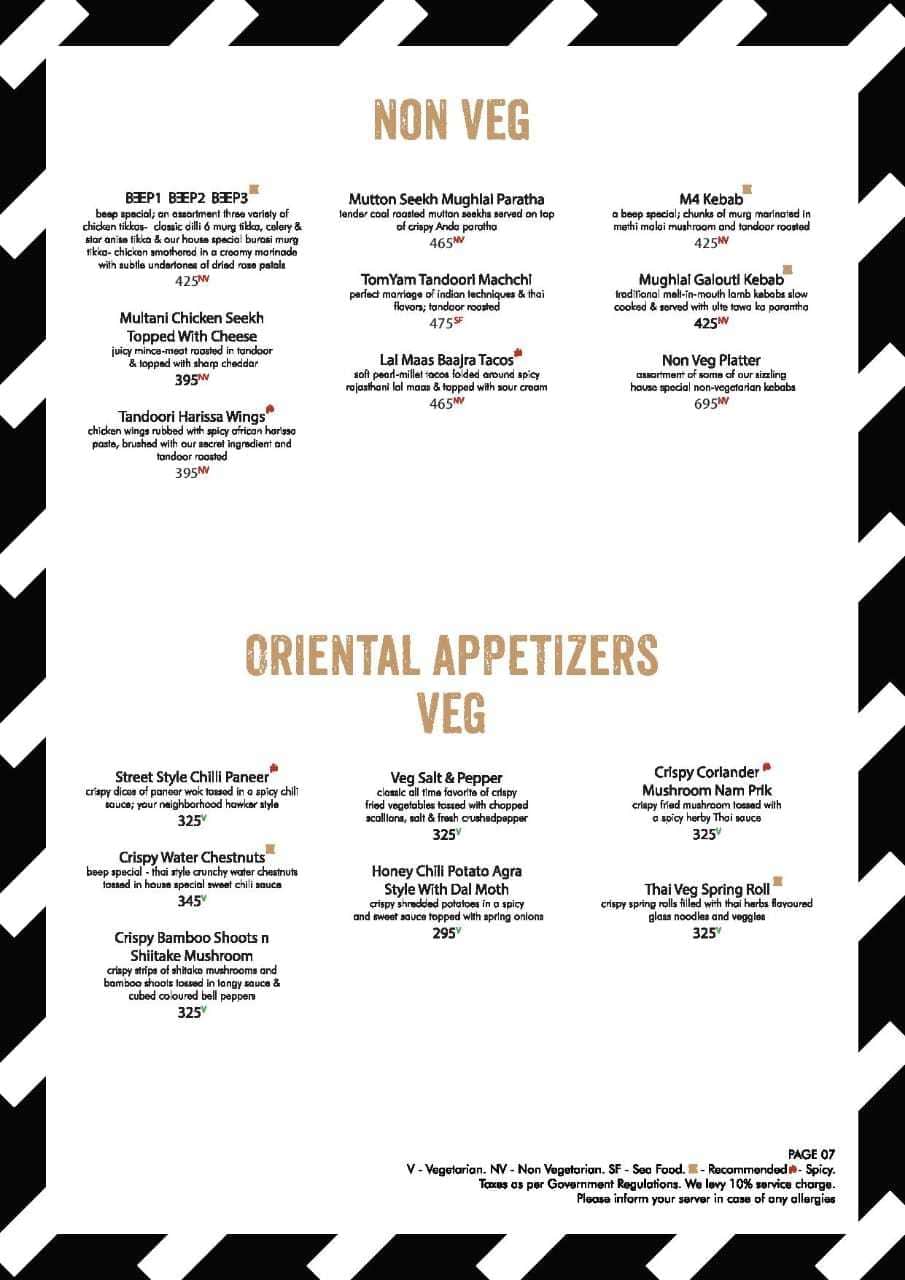 Menu at BEEP 2.0 GASTROPUB, Agra