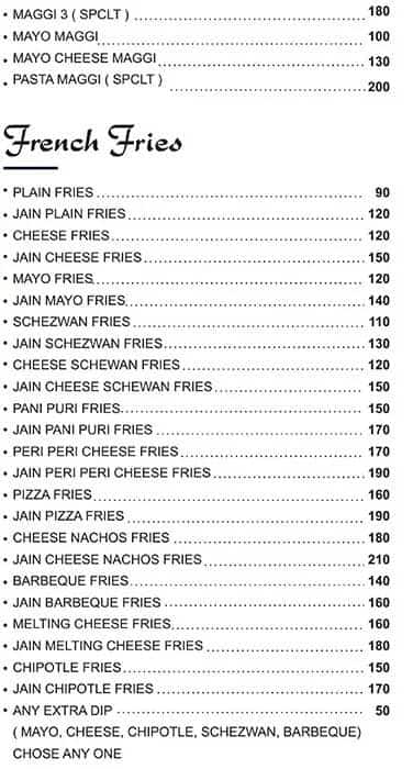 Menu of Tasty Treat, Hill Road, Bandra West, Mumbai