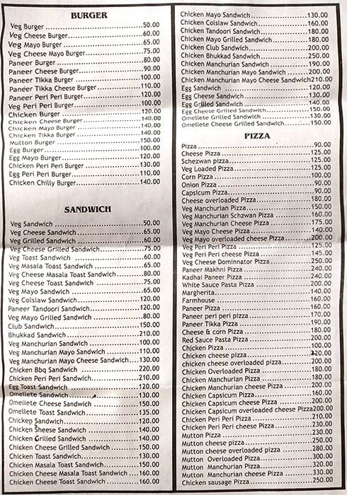 Menu at Bhukkad Garage, Mumbai