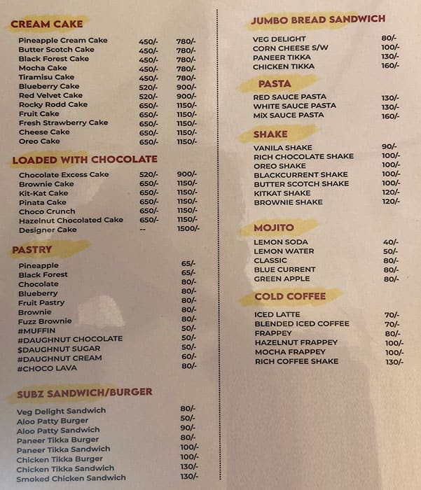 Menu at Mum cafe & bakery, New Delhi