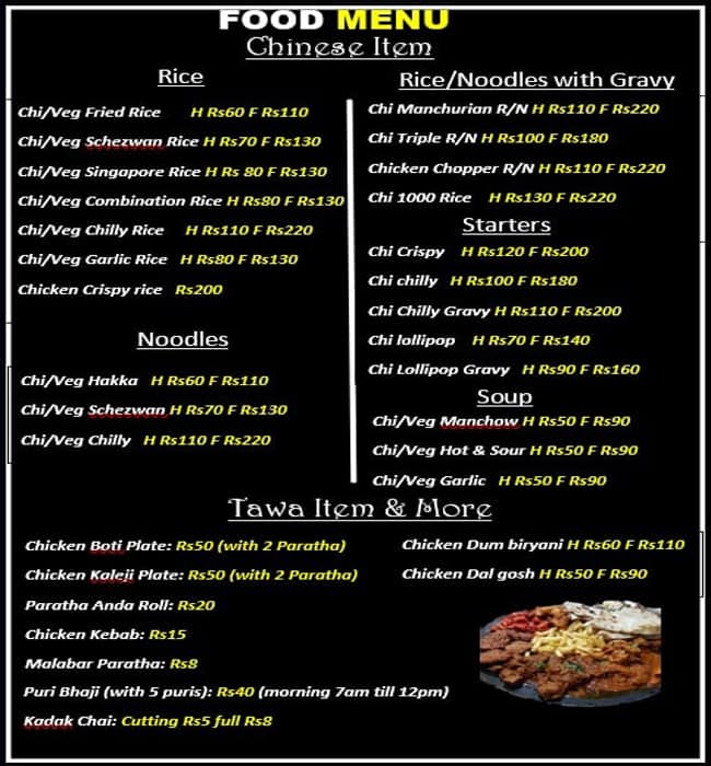 Menu of Chal Bombay, Mahim, Mumbai