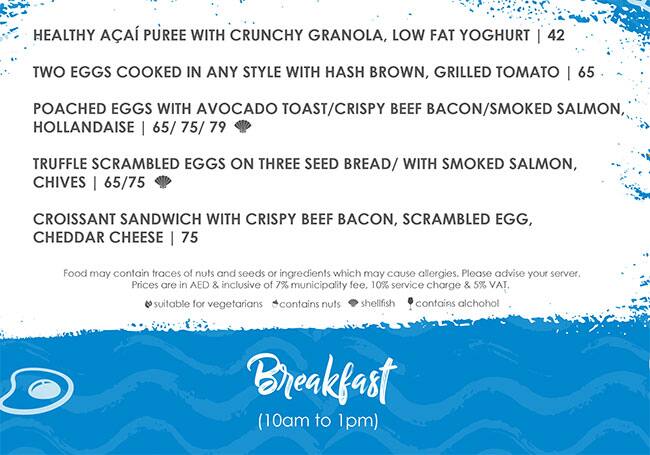 Menu of RIVA Beach Club, Palm Jumeirah, Dubai