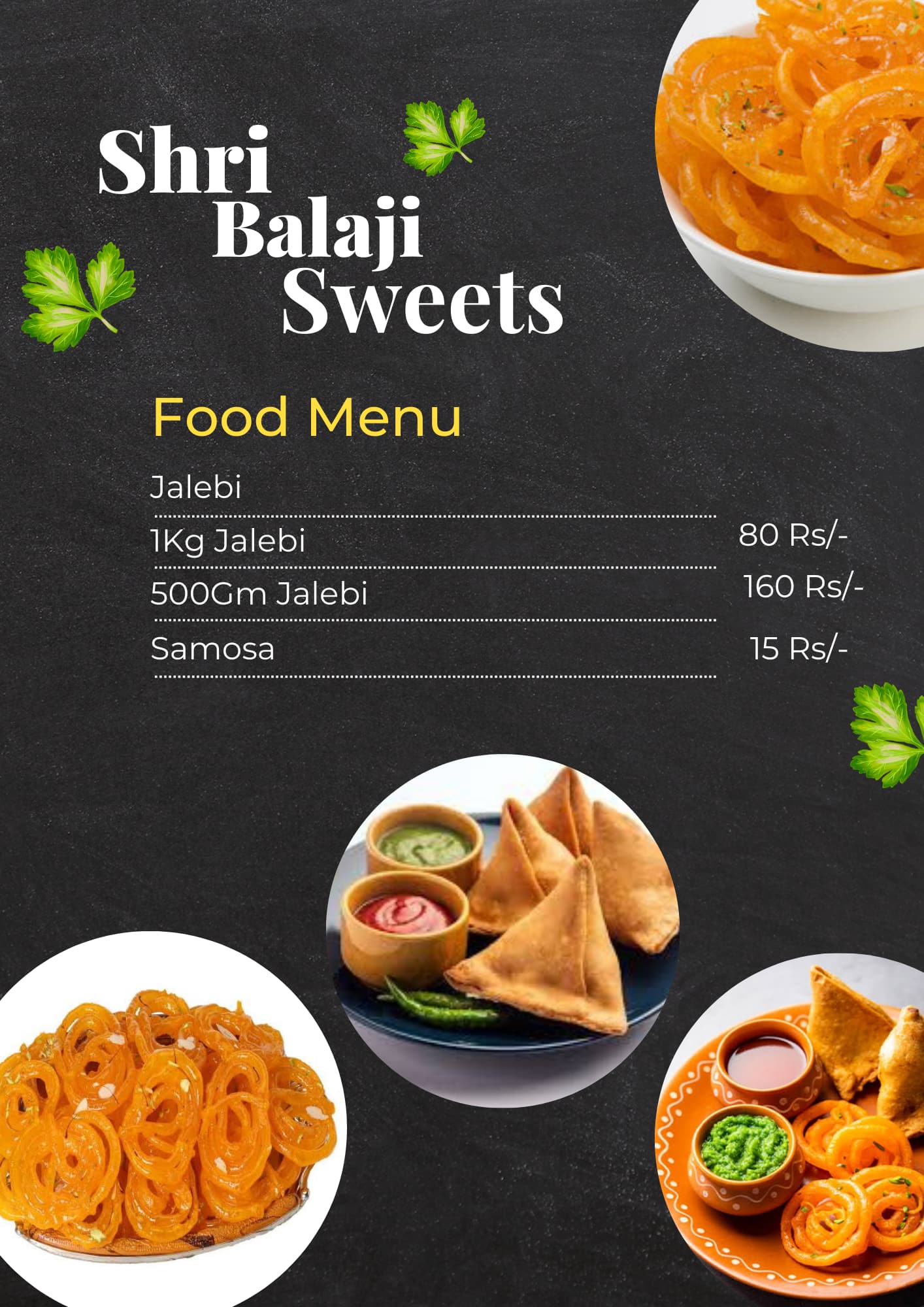 Menu of Shri Balaji Sweet's, Sainik Farms, New Delhi