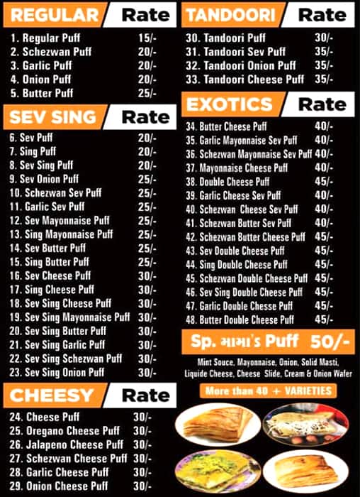 Menu of Mama's Puff, Mani Nagar, Ahmedabad