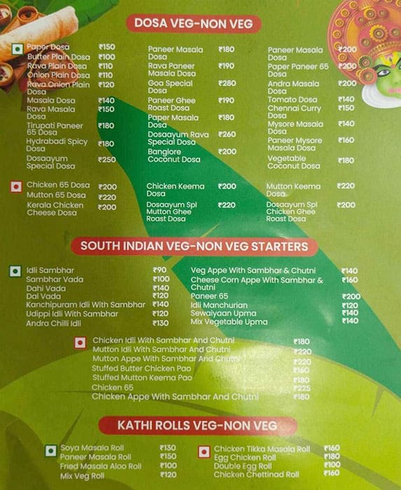 Menu of DOSAAYUM, Rajouri Garden, New Delhi