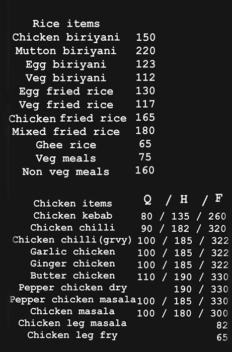 Menu of National Family Restaurant, Doora, Mysore