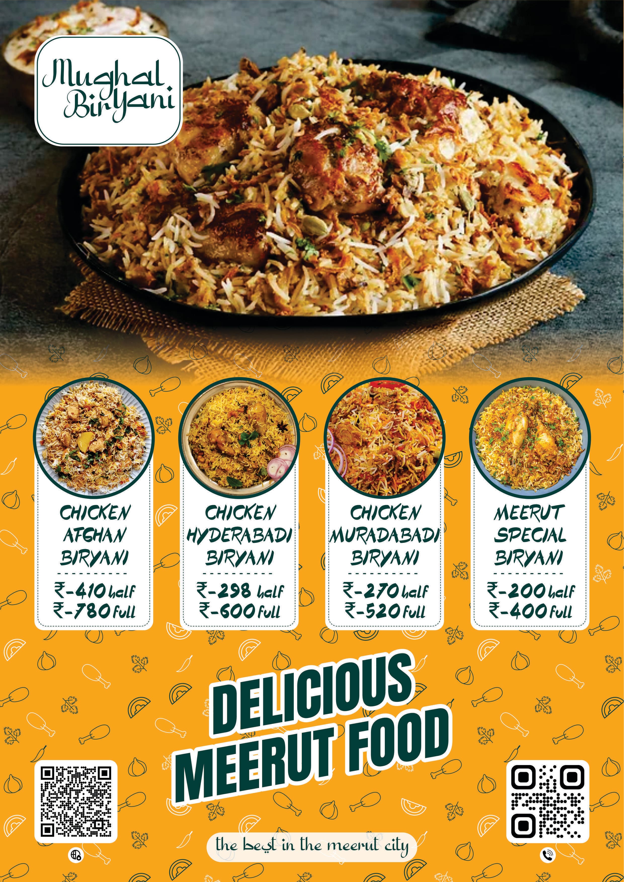 Menu of Mughal Biryani, Sadar Bazaar, Meerut