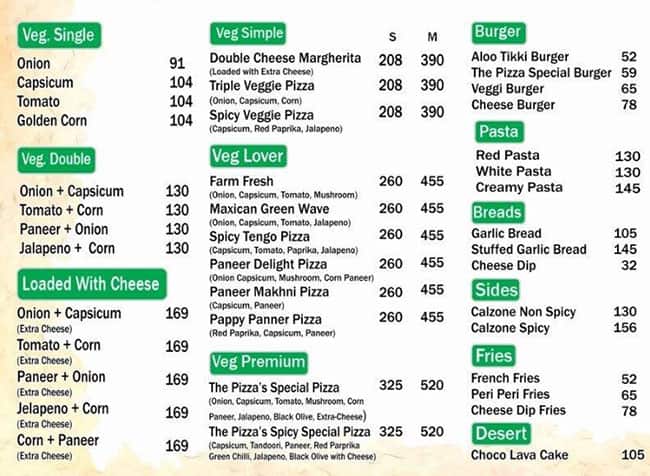 Menu of The Pizza, Sultanpuri, New Delhi
