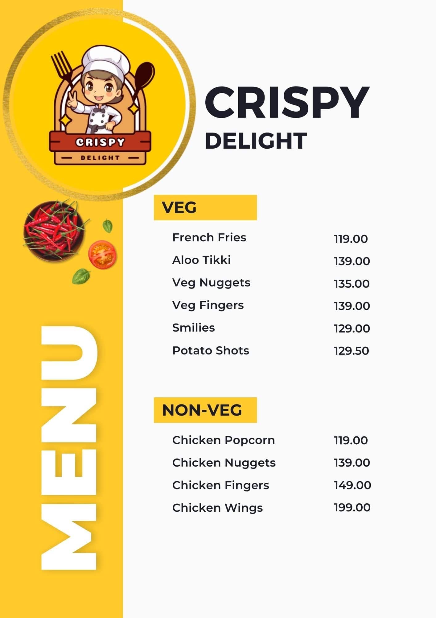 Menu of Crispy Delight, Vanasthalipuram, Hyderabad