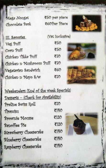 Menu at Chocolate Bakery, Bengaluru, 552