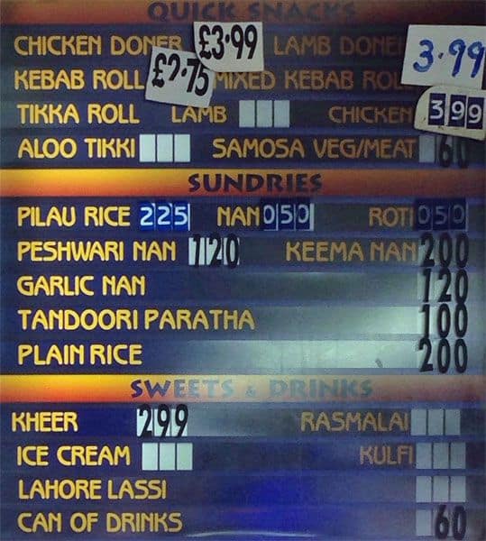 Menu at Lahore Kebabish fast food, London, 15 Barking Rd