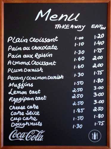 Menu at Bliss Patisserie cafe, London