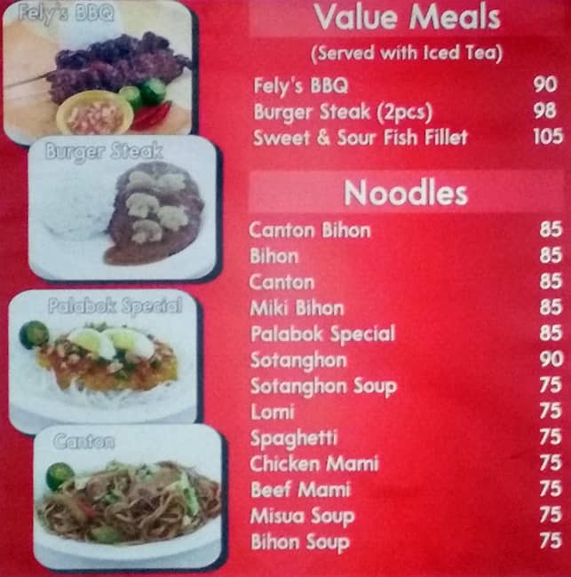 Menu at Aling Fely's BBQ & Bakeshop, Manila, Del Pilar St