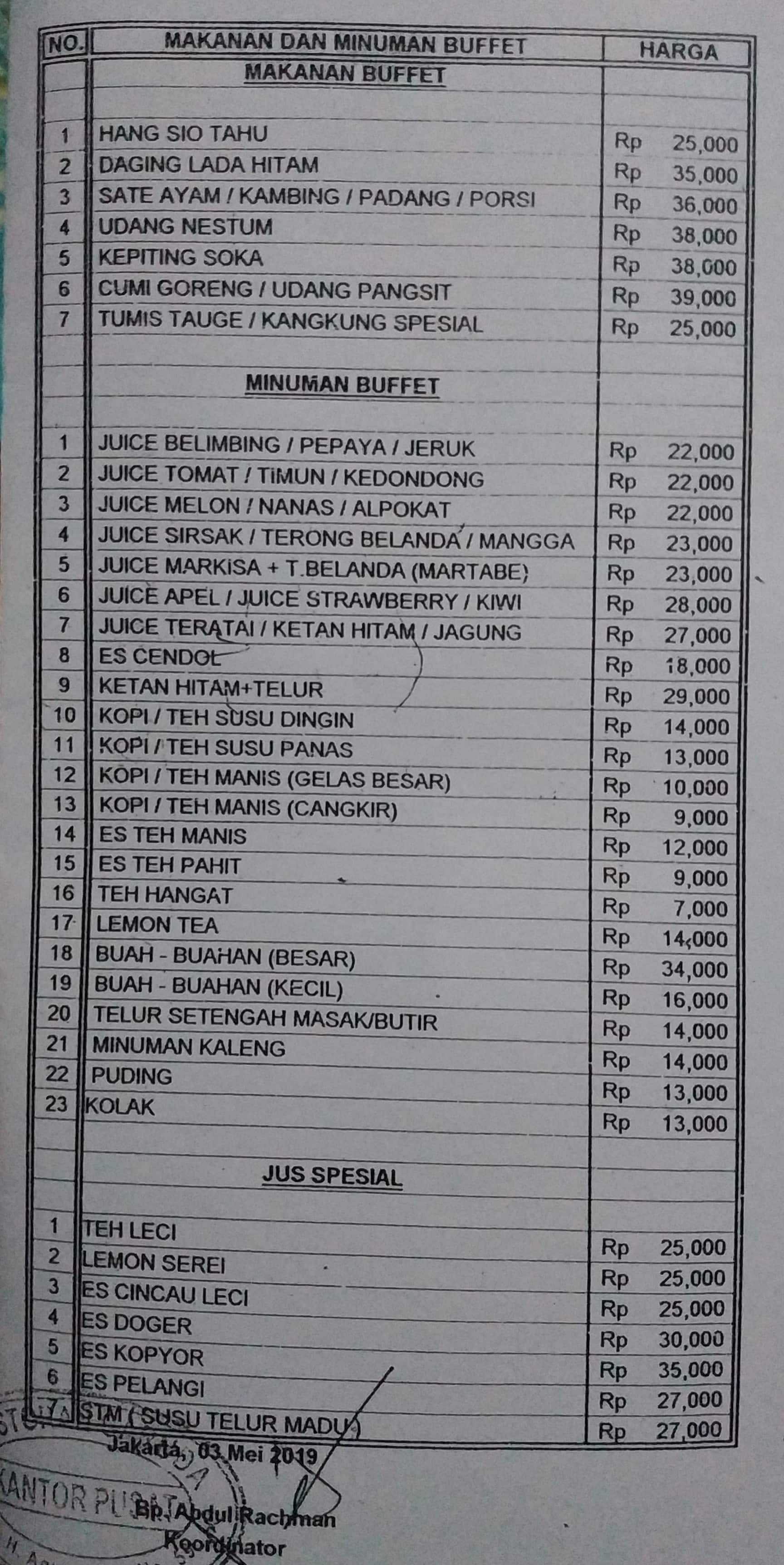 Menu at RM Padang Garuda restaurant, West Jakarta, West Jakarta 1 1