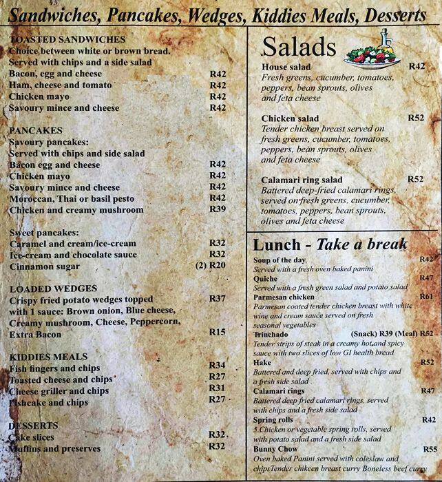 Menu at Coffee@Capital restaurant, Pretoria