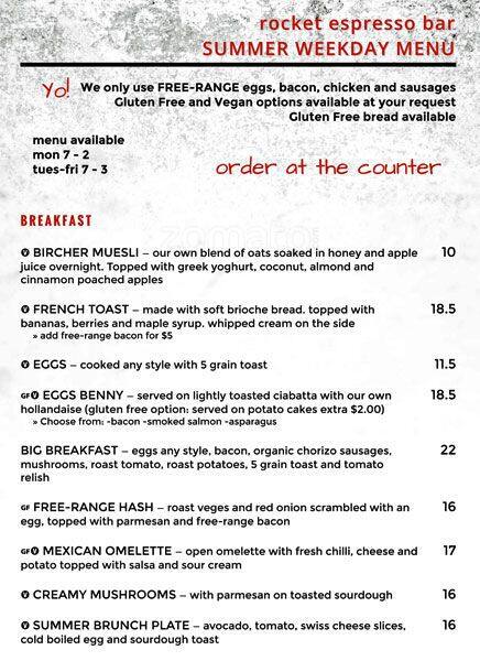 Rocket Espresso Bar Menu, Menu for Rocket Espresso Bar, Hamilton East ...