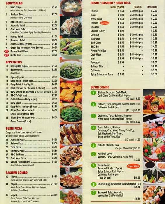 Menu at Sakada Sushi Teriyaki Restaurant, Pickering
