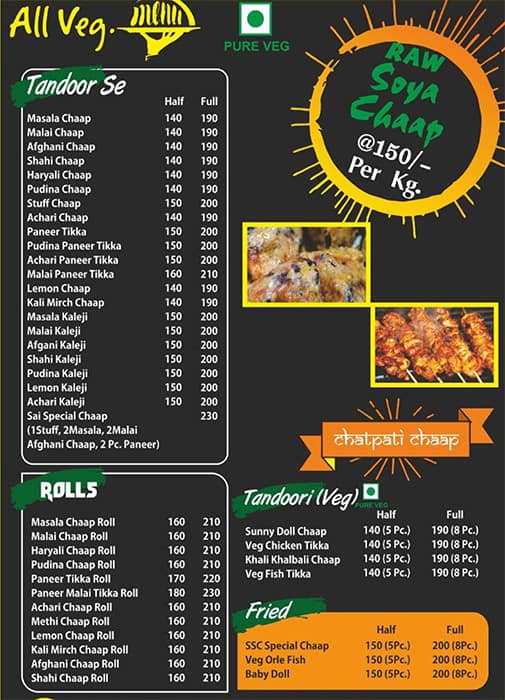 Menu of Sai Chaap Corner, Vaishali Nagar, Jaipur