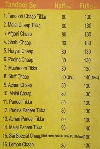 Sai Chaap Corner Menu, Menu for Sai Chaap Corner, Vaishali Nagar, Jaipur - Zomato
