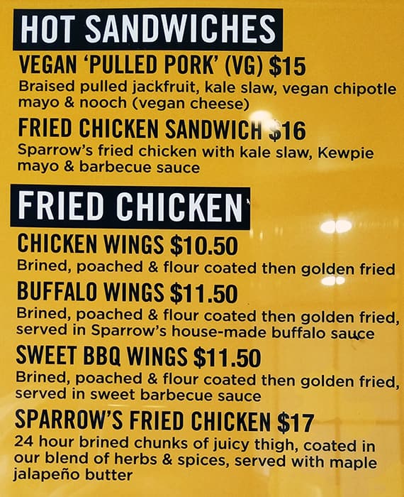 Menu at Sparrow's Philly Cheesesteak restaurant, Saint Kilda