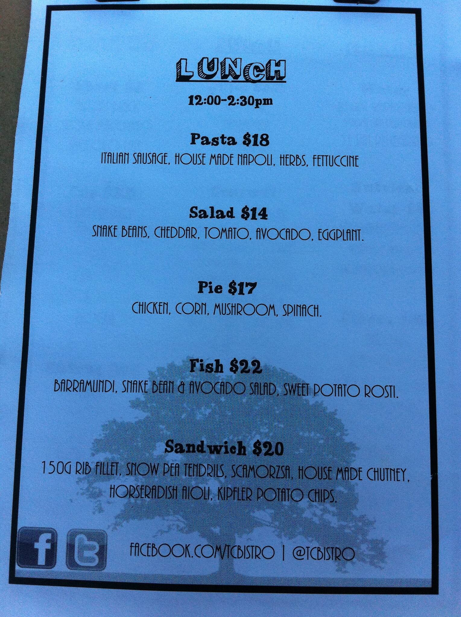 Menu at The Courtyard Bistro restaurant, Gaythorne