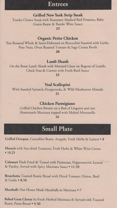 Menu at Trattoria Demi restaurant, Evanston