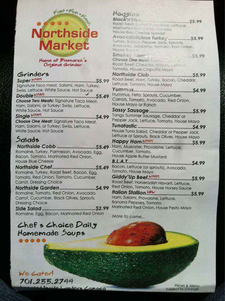 Menu at Northside Market cafe, Bismarck