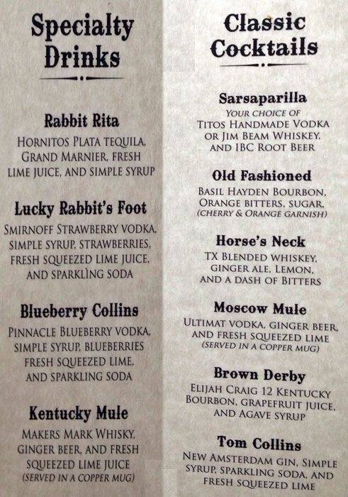 Menu at Black Rabbit Saloon pub & bar, San Marcos