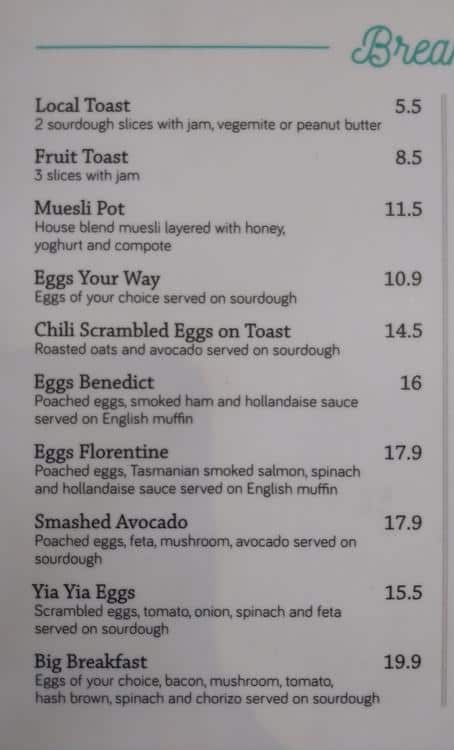 Menu at Local Bean cafe, Thornbury