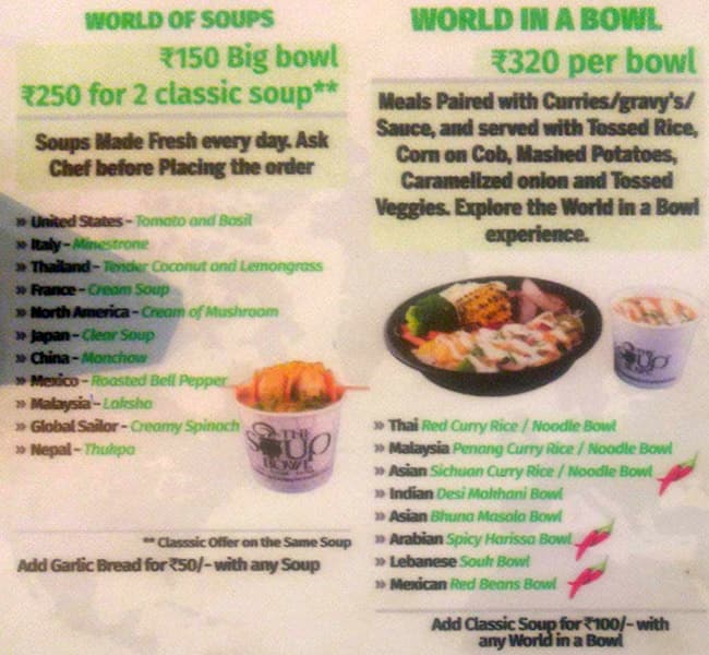 Menu of The Soup Bowl, Nerul, Navi Mumbai