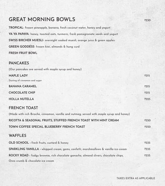 Menu of Town Coffee, Malviya Nagar, Jaipur