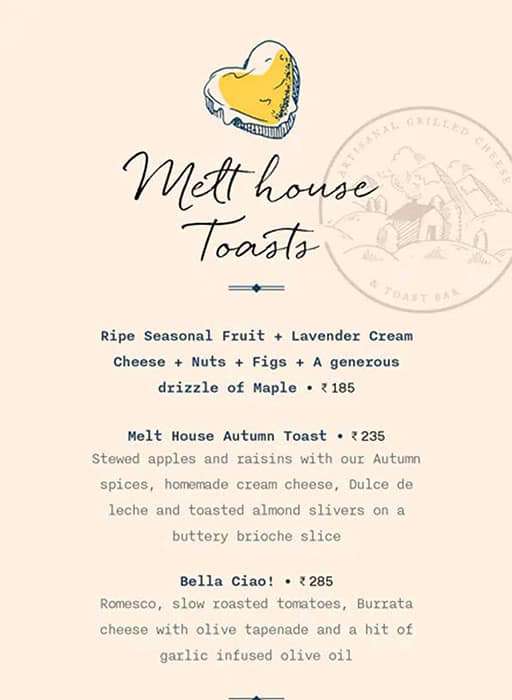 Menu of Melt House, Sector 15, Gurgaon