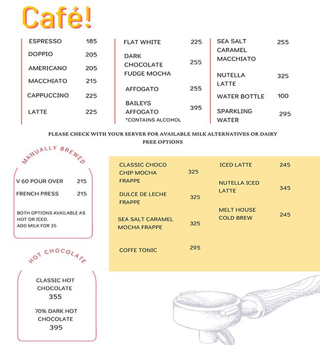 Menu of Melt House, Sector 15, Gurgaon